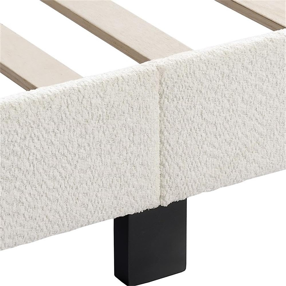 BOWERY HILL Modern Boucle Fabric Mattress Ready Queen Bed in White