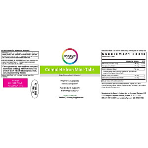 Rainbow Light - Complete Iron Mini-Tabs, Gently Encourages Healthy Iron Levels by Promoting Iron Absorption with Ferractiv Iron, Vitamin C and Ginger, Vegan, Gluten-Free, Non-Constipating, 60 Tablets