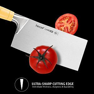 hecef Cleaver Knife 8.2 Inch, Chinese Chef Knife, German Stainless Steel Slicer Cleaver, Vegetable Meat Cutting Knife for Home & Restaurant, Yellow, NSF Certified
