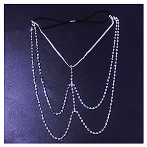 Rhinestone Layered Thigh Chain Rhinestone Bridal Body Chain Elastic Crystal Leg Chain Thigh Chain Jewelry for Women Party (Silver)