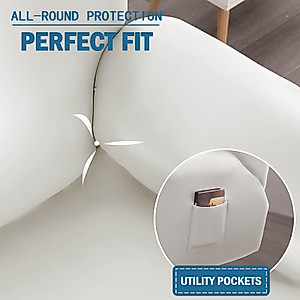 KTYX 4-Pieces/6-Pieces /8-Pieces Recliner Sofa Cover Sets Leather PU Reclining Couch Split Stretch Slipcover Inclined Sofa Covers1/2/3 Seater Sectional (Color : Ivory, Size : 6 Piece | Loveseat)