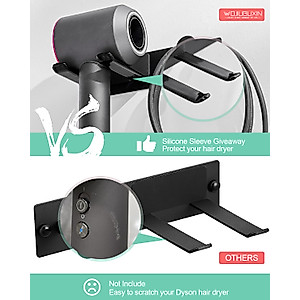 WOJIUBUXIN Hair Dryer Holder Wall Mount Matte Black Hair Dryer Holder for Bathroom Cabinet SUS 304 Stainless Steel Blow Dryer Holder Compatible with Dyson Hair Dryers