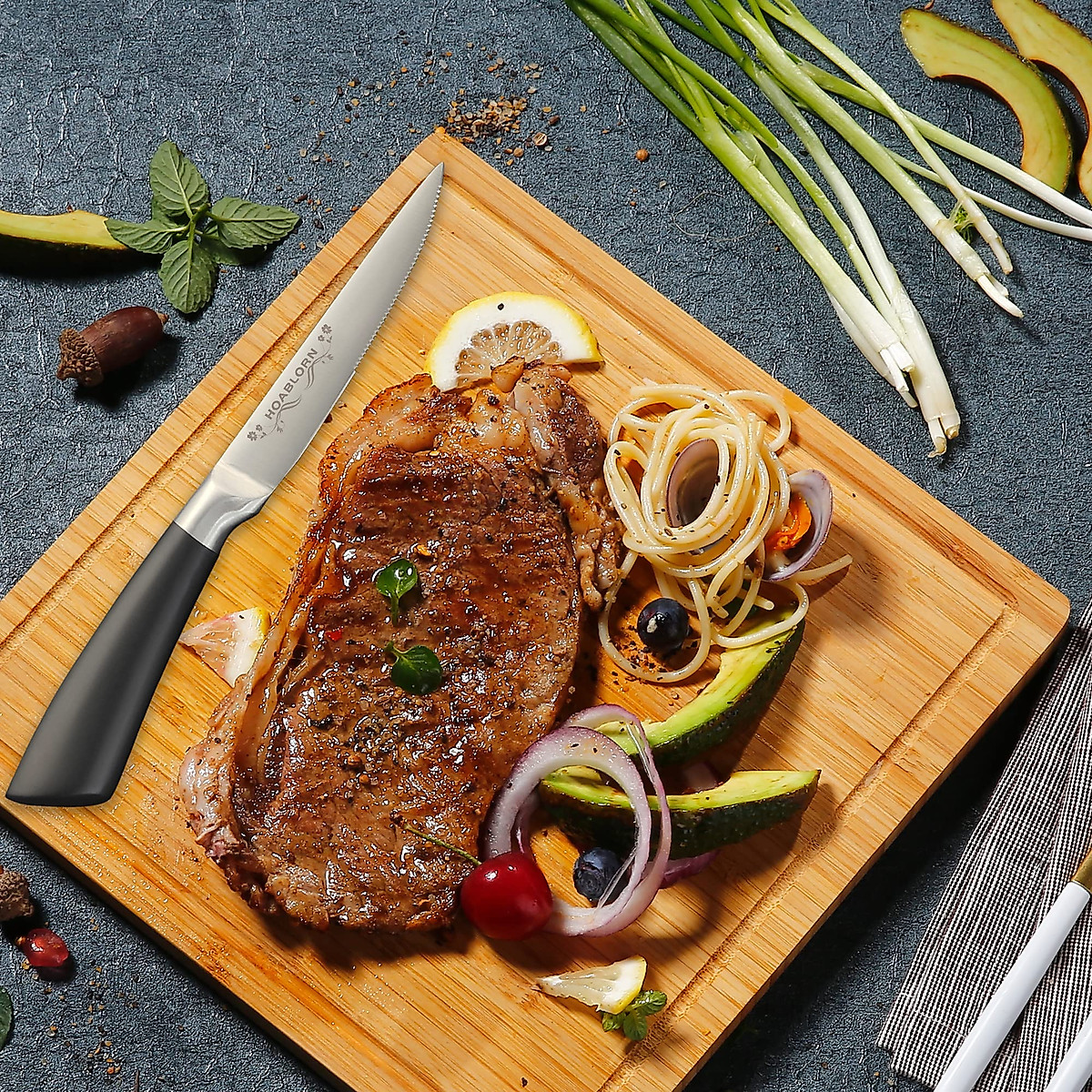 Kitchen Knife Set with Block,HOABLORN Acacia Wood Block Knife Set 15 Pcs with Extra Wine Set,Professional Knives Set for Chefs Family,Best Kitchen Gifts for Housewarming