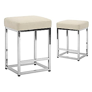 CangLong 24" Bar Stool Counter Height Bar Stools with Footrest Faux Leather Backless Kitchen Dining Cafe Chair with Sturdy Metal Steel Frame Base for Indoor Outdoor,Set of 2,Light Grey