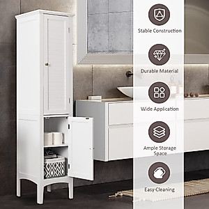 Giantex Storage Cabinet Bathroom High Cabinet with 5 Tier Storage Shelves, Freestanding Slim Cabinet, Tall Organizer for Kitchen, Living Room, Linen Tower Narrow Floor Cabinet (White)