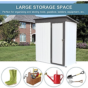 Rophefx 5' x 3' Outdoor Metal Storage Shed, Outside Waterproof Tool Shed, Steel Garden Shed with Single Lockable Door for Backyard, Patio, Lawn, White & Grey