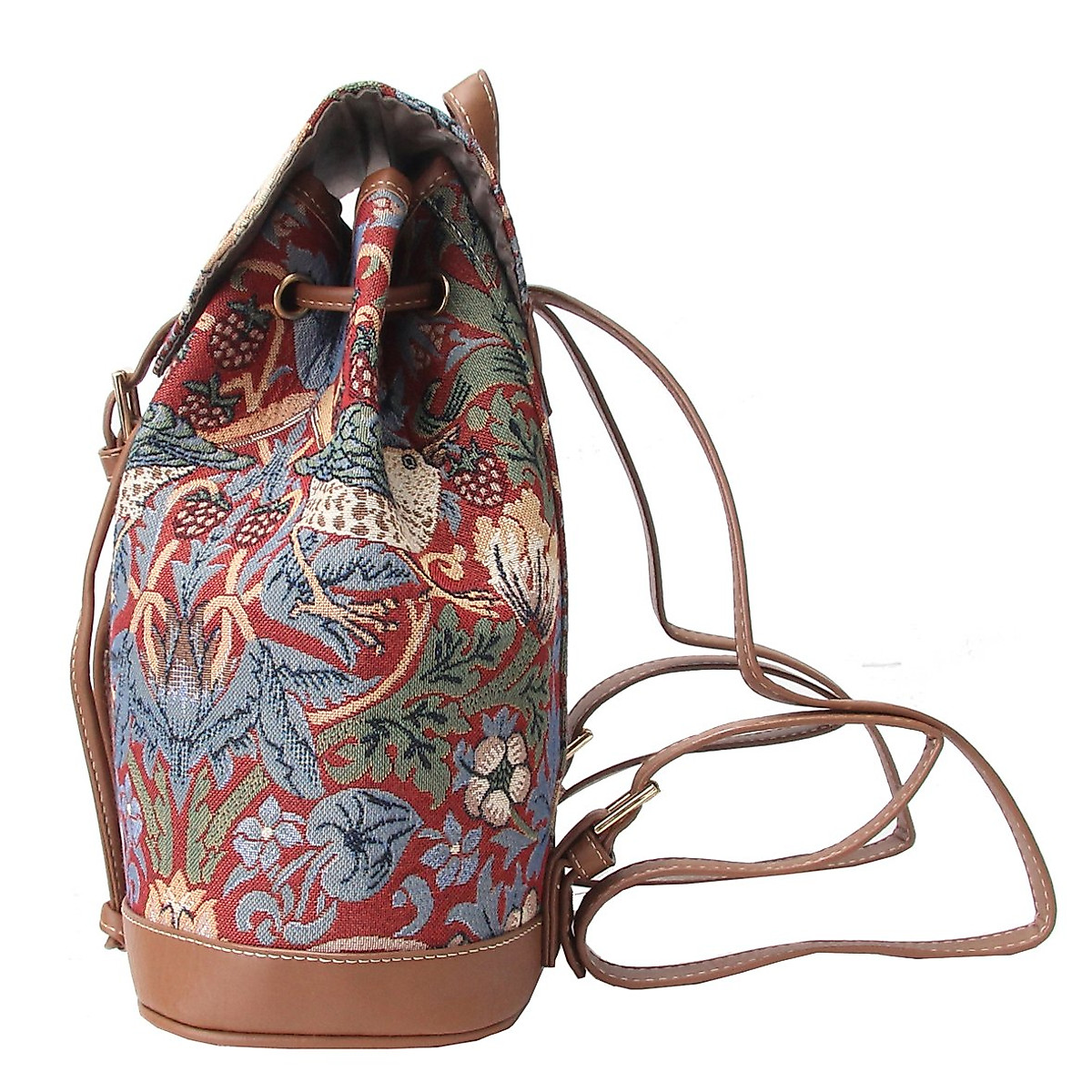 Signare Tapestry Fashion Backpack Rucksack for Women with William Morris Red Strawberry Thief Design (RUCK-STRD)
