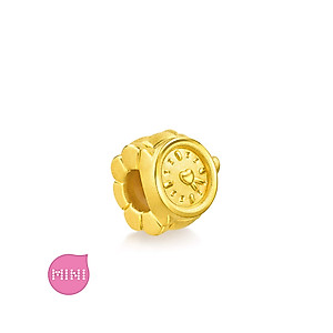 CHOW SANG SANG 999 24K Solid Gold Love Watch Mini Charm Bracelet for Women 92444C (Gold, 17 CM)