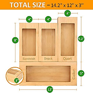 FamRica Ziplock Bag Storage Organizer Bamboo Ziplock Bag Organizer for Drawer, Baggie Holder Compatible with Gallon Quart Snack and Sandwich Size Storage Bags, Freezer Bags and Slider Bags