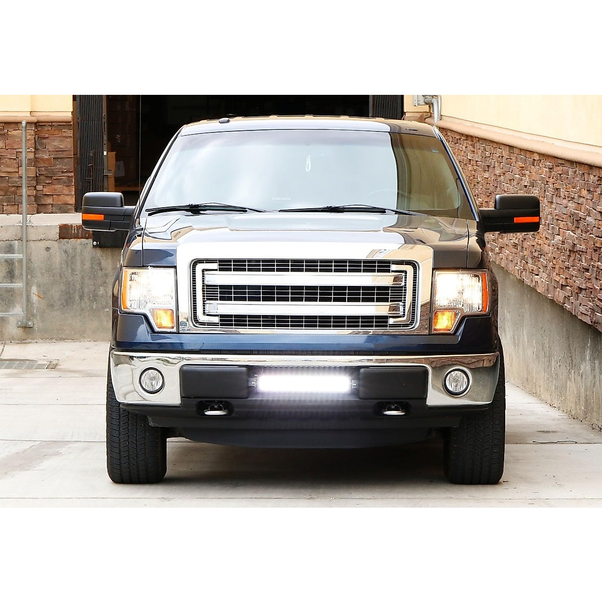 iJDMTOY Lower Grille Mount LED Light Bar Kit Compatible with 2009-14 Ford F-150 or Raptor, Includes (1) 96W High Power LED Lightbar, Lower Bumper Opening Mounting Brackets & On/Off Switch Wiring Kit