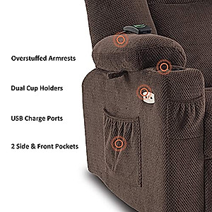 MCombo Fabric Electric Power Recliner Chair with Heat and Massage, Cup Holders, USB Ports, Extended Footrest, Cloth Powered Reclining for Living Room 8015