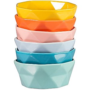 Porcelain Ramekins Dessert Bowls - 8 Ounce Ceramic Oven Safe Geometric Bowl for Baking Creme Brulee Dessert Pudding Ice Cream Snack Souffle Party Decoration Bouillon Cups - Set of 6