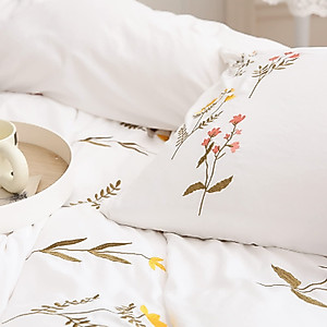 Move Over White Flower Pillow Cases Set of 2 Embroidery Flower Pillowcases King Size White Pastoral Pillow Covers Soft Washed Microfiber Girls Pink Yellow Flower Pillow Cases for Bedroom Decor