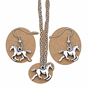 Antique Silver Animal Horse Pendant Drop Earrings Necklace Horses Jewelry Sets for Women Horse Riding Lover Gift