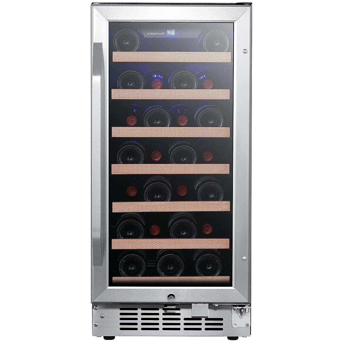 EdgeStar CWR302SZ 15 Inch Wide 25 Bottle Built-In Single Zone Wine Cooler with Reversible Lockable Door and LED Lighting - Stainless Steel