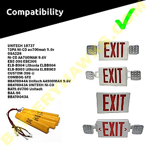 (3 Pack) Exit Sign Emergency Light Ni-CD Battery ELBB003 ELB-B003 BAT9.6V700 9.6v 900mAh ELB-B004 BBAT0044A BBAT0043A