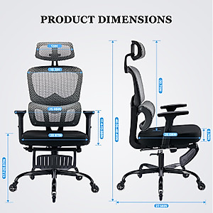 NOKAXUS Office Chair，Ergonomic Breathable Mesh Desk Chair with Lumbar Support,3D Armrest, Rubber Wheels,Gaming Chairs with footrest