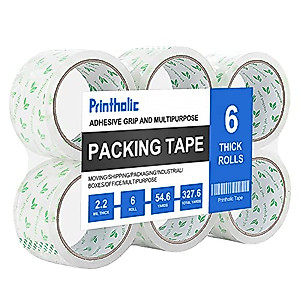 Printholic Packing Tape 6 Rolls Heavy Duty Shipping Packaging Tape 1.88" x 54.6 Yards, 3" Core, Clear, for Moving Packaging Shipping Office Storage, Transparent Tape Refills for Dispenser