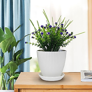 RooTrimmer Plant Planters with Drainage Holes and Trays Pack of 6 Plant Pots 7.5/6.5/5.5/4.9/4.2/3.5 Inches Flowers Pots, White