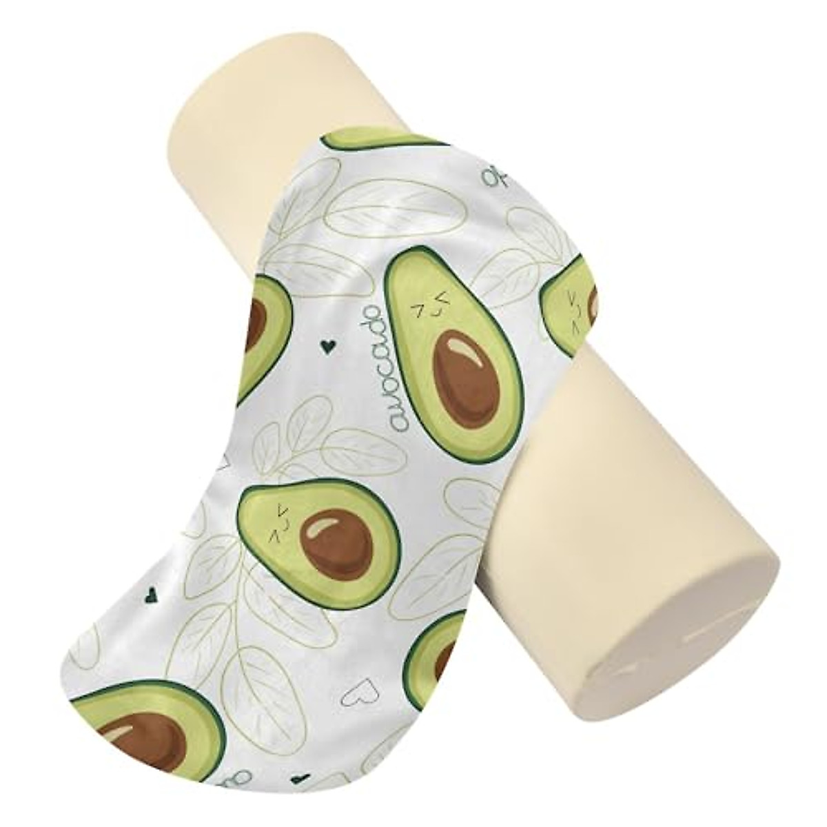 xigua Kawaii Avocado Neck Roll Pillow for Neck Relief with Removable Washable Cover - Memory Foam Round Cylinder Bolster, Ergonomically Designed for Head, Neck, Back, and Legs
