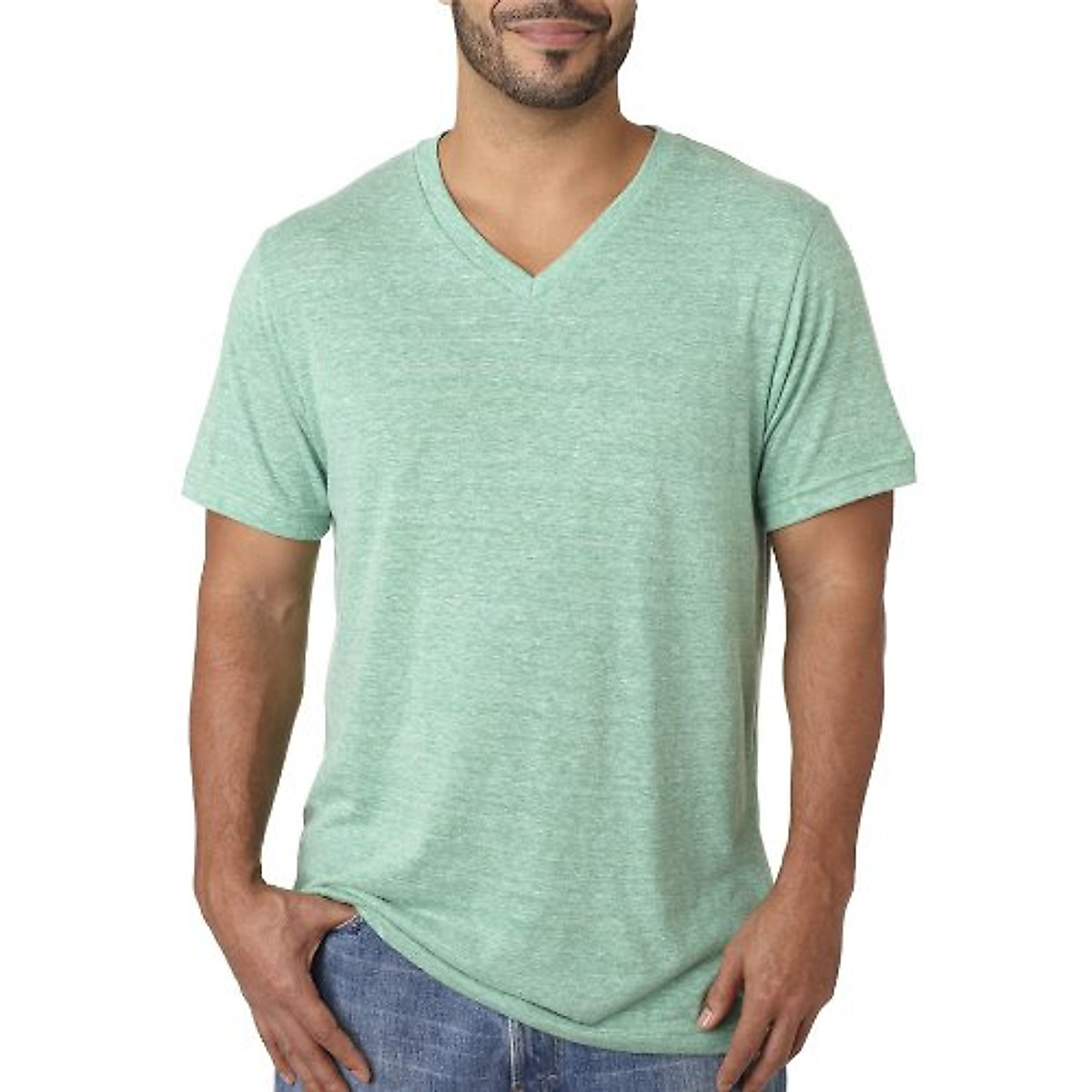 BELLA+CANVAS 3415 Unisex Triblend Short Sleeve V-Neck Tee - Green Triblend44; Large