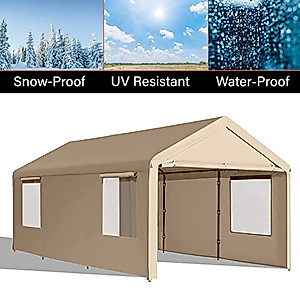 12 x 20 Carport Canopy Tent | Roll up Ventilated Windows | Outdoor 3-Sided Walls | Multi-Purpose Shade & Shelter | Heavy Duty Tent for Weddings Car Parking Party