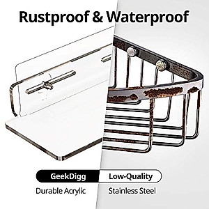 GeekDigg 2 Pack Corner Shower Caddy Shelf, Acrylic Wall Mounted Bathroom Shelf with No Drilling Traceless Adhesive, Bathroom Storage Organizer Rack for Toilet, Dorm, and Kitchen (L-Shaped)