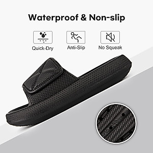 LongBay Comfy Cloud Cushion Slides for Women and Men | Soft Thick Sole EVA Sandals with Adjustable Strap | Non Slip Shower Slippers