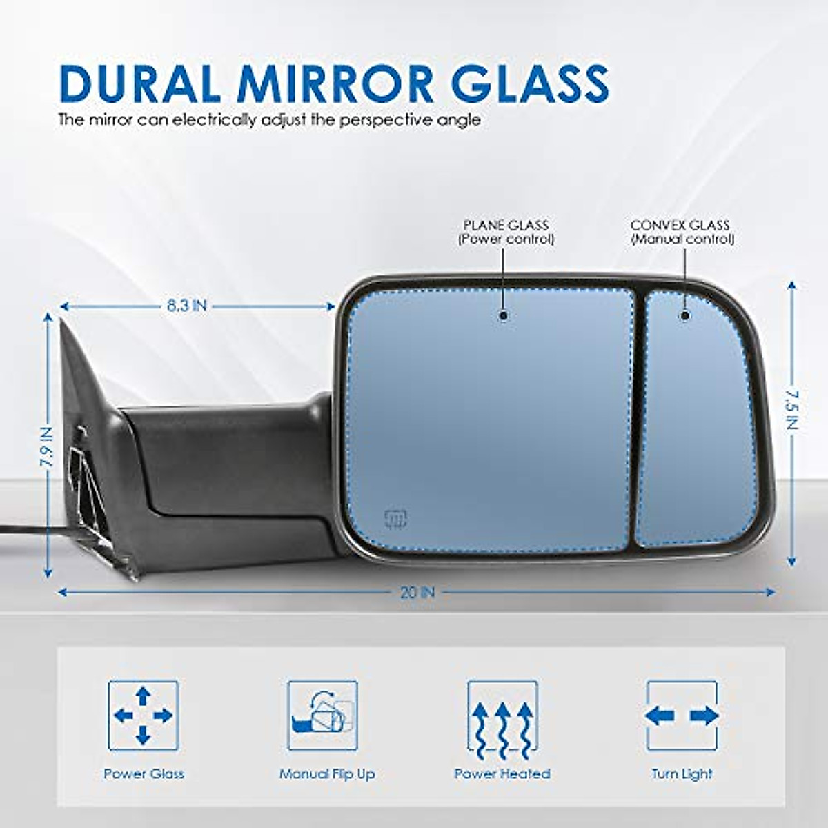 MOSTPLUS Towing Mirror Compatible for 1998-2002 Dodge Ram 1500 2500 3500 Power Heated Mirror w/Led Turn Light (Black)