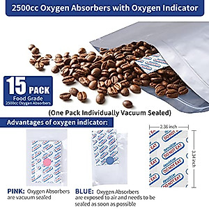 LinsKind 15 Pcs 5 Gallon Mylar Bags with 15 Pcs Individually Wrapped 2500CC Oxygen Absorbers for food storage, Zipper Resealable Heat Sealable Bags,24 Labels & 20 Pcs 1/2 Pint Mylar Bags(4 Colors)
