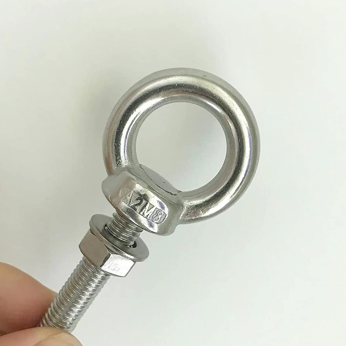 AIVOOF Stainless Steel Eye Bolts, 2 Pack M8 Shoulder Eye Bolt 3.15" Heavy Duty EyeBolts Screws in Eye Hooks with Washer and Nuts for Lifting Ring Eyebolt Thread Length 80mm