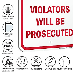 SmartSign No Dumping Violators Will Be Prosecuted Sign - 2 Pack, 18 x 12 inch, 2mm Thick Aluminum Composite, Red/Black on White, Made in USA