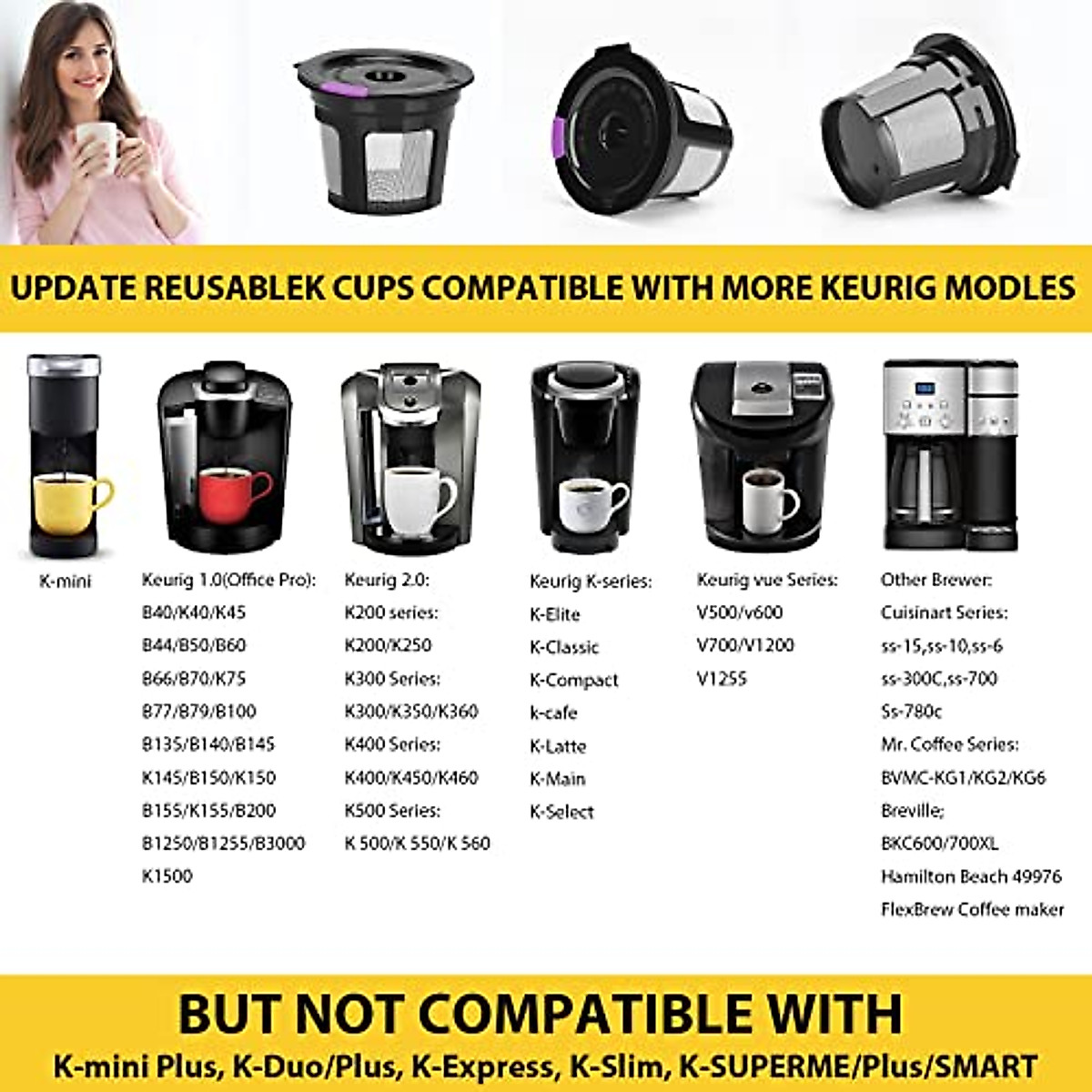 Reusable K Cups For Keurig, Reusable K CUP Coffee Filter Refillable Single K CUP for Keurig 2.0 1.0 BPA Free-6 Packs