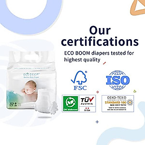 ECO BOOM Diapers, Baby Bamboo Viscose Diapers, Eco-Friendly Natural Soft Disposable Nappies for Infant, Size 0 Suitable for up to 7 lbs (Newborn - 34 Count)