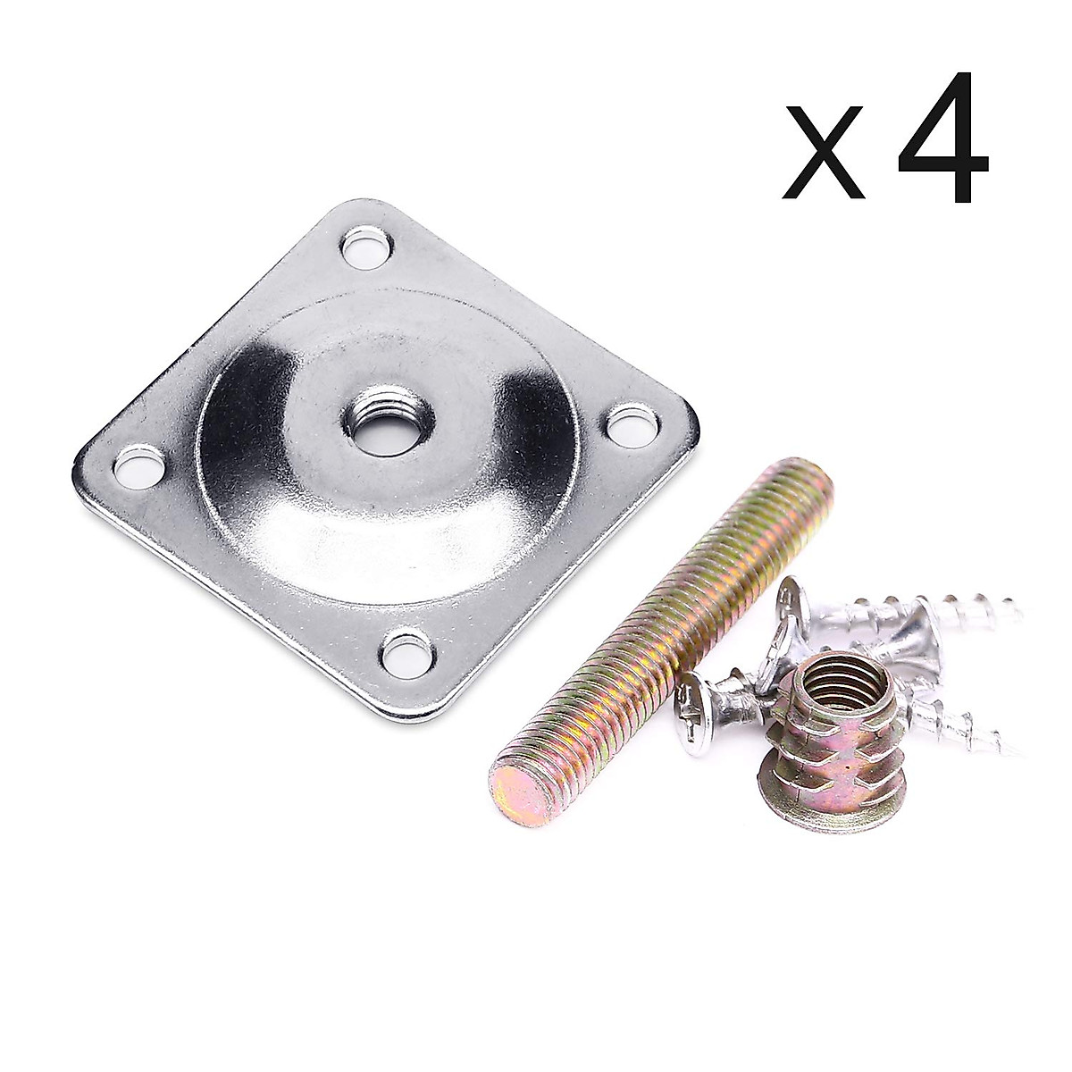 Anwenk Leg Mounting Plates, Furniture Leg Attachment Plates Industrial Strength T-Plate 5/16" (M8) Sofa Legs with Hanger Bolts,Screws,Strengthen Weak Furniture Repair Damaged Sofa Couch Seat,Set of 4