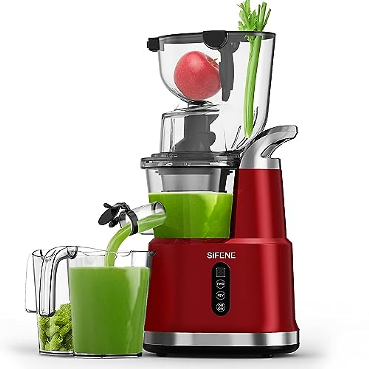 SIFENE Whole Slow Juicer, Vertical Cold Press Juicer, Juice Maker Extractor with 3.2" Big Mouth for Whole Fruits and Vegetables, Easy to Clean, 200W Quiet DC Motor, BPA Free, Red