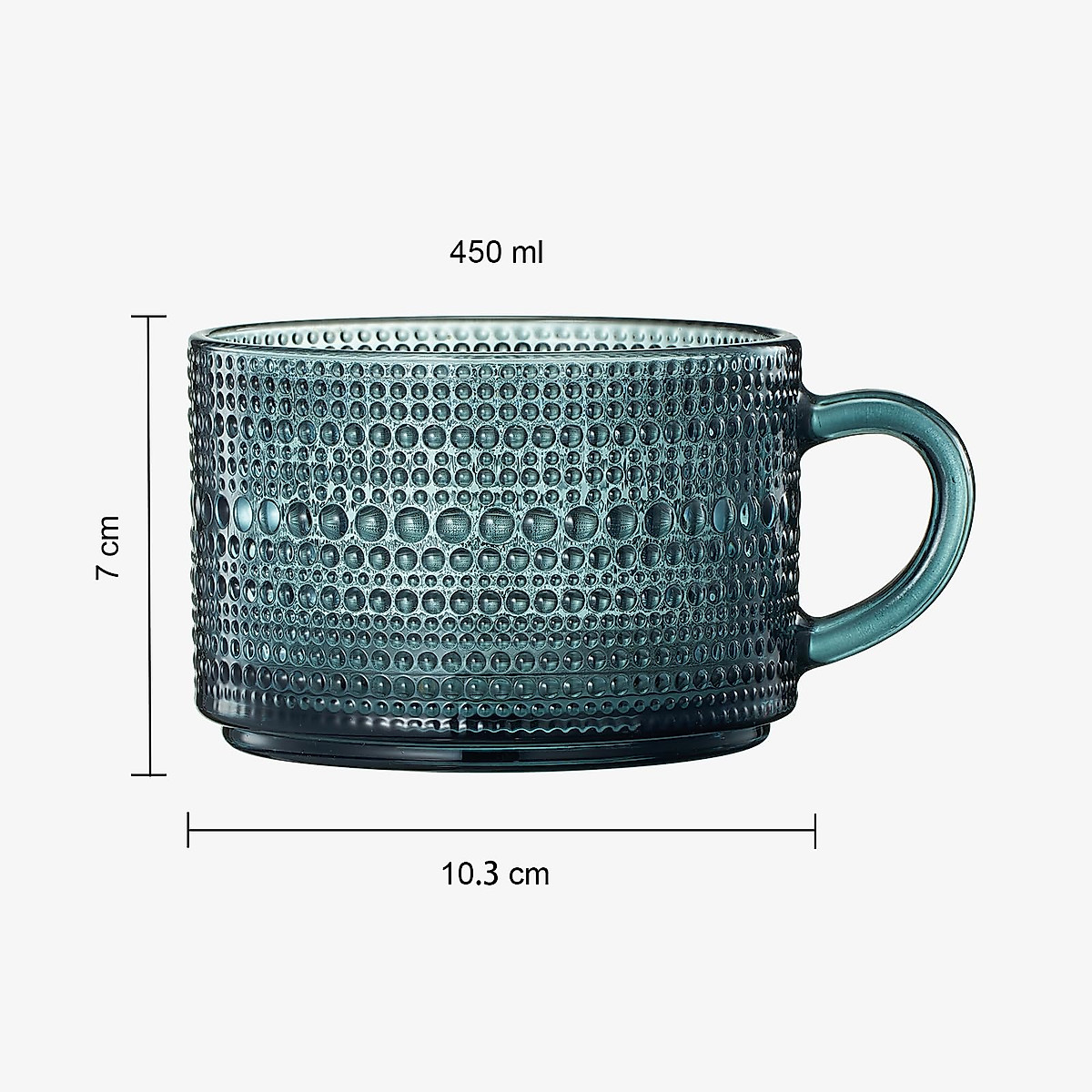 Khen Fall Colors Glass Coffee Mugs Set With Handles, Spoons & Lid | Set of 6 | 15oz Hobnail Embossed With Bamboo Lids & Gold Spoons, Glassware Mug Bubble Glasses - Cute Cups Coffee, Tea Oats Colored