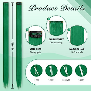 FESHFEN Green Clip in Hair Extensions Colored Hair Extension 10 PCS Highlight Hair Piece Straight Clip in Hairpieces for Women Christmas 22 inch