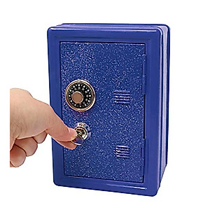 Kids Safe Bank, Made of Metal, with Key and Combination Lock, (Blue)