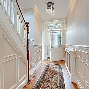 Globe Electric 60981 Sedona Faux Wood Accents, Clear Glass Shades, Matte Black