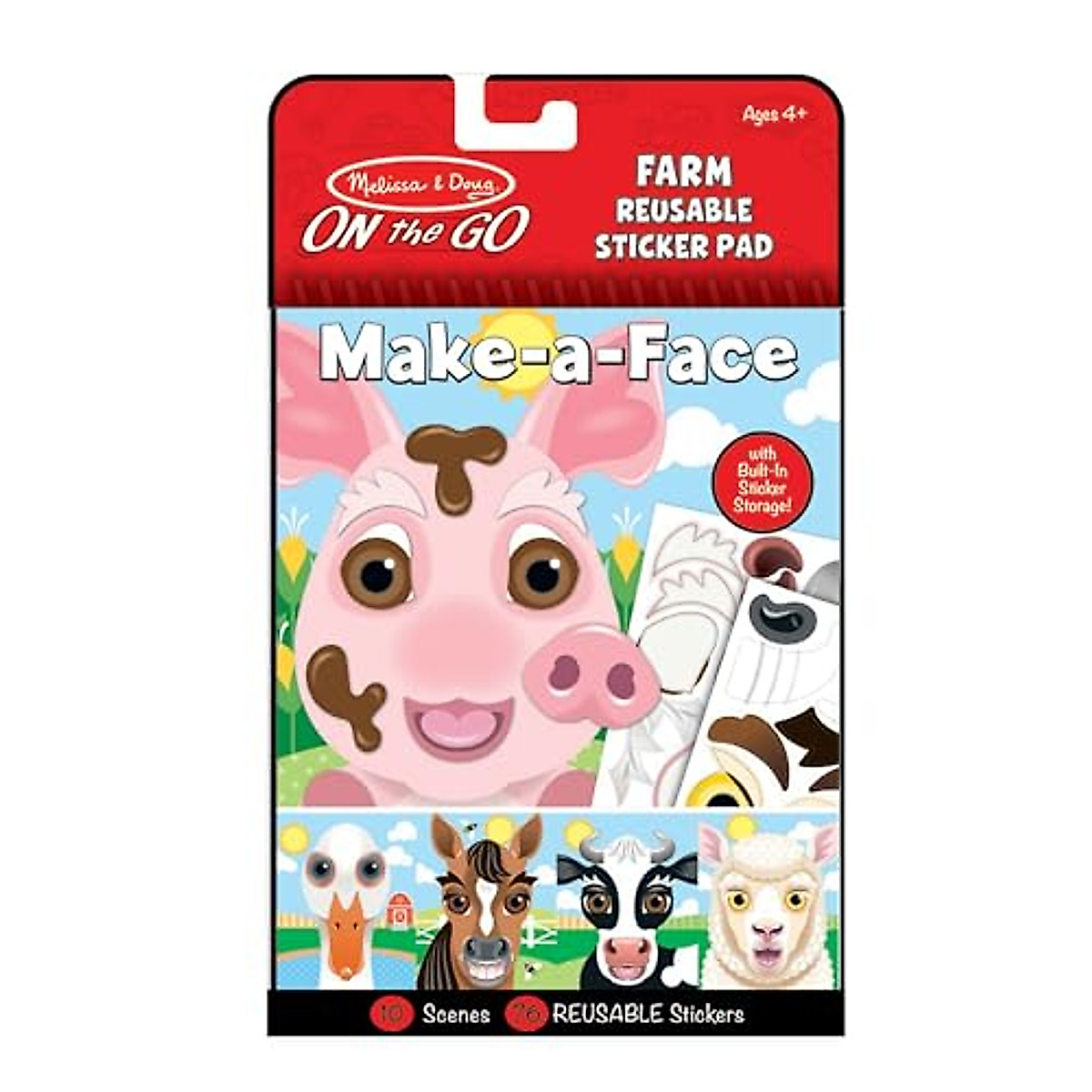 Melissa & Doug On The Go Make-a-Face Reusable Sticker Pad Travel Toy Activity Book – Farm Animals (10 Scenes, 76 Cling Stickers)