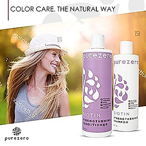 Purezero Biotin Shampoo & Conditioner set - Anti Thinning Formula - Volumizing, Thicker, Fuller Hair - Zero Sulfates, Parabens, Dyes, Gluten - 100% Vegan & Cruelty Free - Great For Color Treated Hair