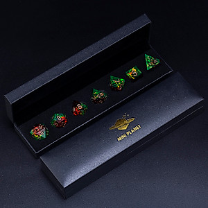 DND Dice Sharp Edge Dice Polyhedral Dice Mini Planet Dice Dungeons and Dragons Dice Handmade Dice Set Peachy Galaxy (Jungle FIRE)