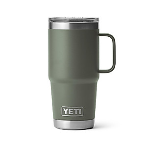 YETI Rambler 20 oz Travel Mug, Stainless Steel, Vacuum Insulated with Stronghold Lid, Camp Green