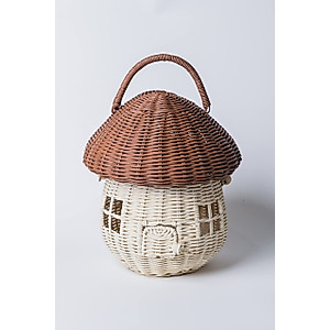 FARICREATIONS MUSHROOM WICKER STORAGE BASKET WITH LID-RATTAN MUSHROOM DECOR, COTTAGECORE, BOHO DECOR, MOTHER'S DAY GIFT