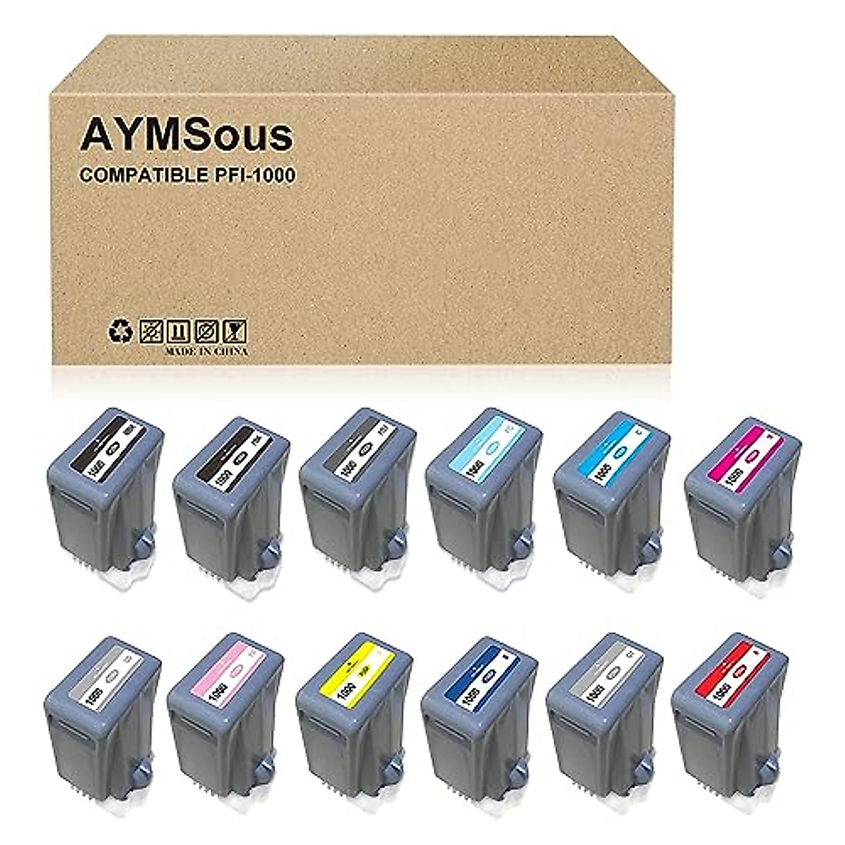 AYMSous Compatible Ink Cartridge Replacement for Canon PFI-1000 for Canon imagePROGRAF PRO-1000 (MBK PBK C M Y R GY B PGY PC PM CO 12-Pack)