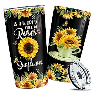 wowcugi Inspirational Gift Sunflower Tumbler Inspirational 20oz Insulated Floral Stainless Steel Tumblers with Lid Coffee Travel Mug Birthday Christmas Mothers Day Cup Gift For Women Girls