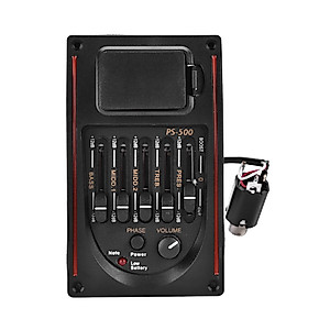 Eujgoov Guitar Preamp, 6.35mm Output Plastic EQ PS-500 5Band Digital Equalizer Pickup Acoustic Electric Guitar Preamplifier