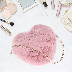 SUKUTU Faux Fur Purse Women's Heart Shaped Evening Handbags Small Cute Phone Crossbody Bag Clutches for Girls