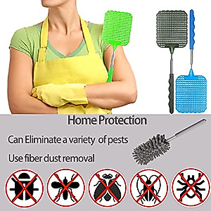 Retractable Fly Swatters Durable Plastic Fly Swatter Heavy Duty Set of 4 with Extendable Microfiber Feather Duster, Telescopic Flyswatter with Stainless Steel Handle for Indoor/Outdoor/Classroom